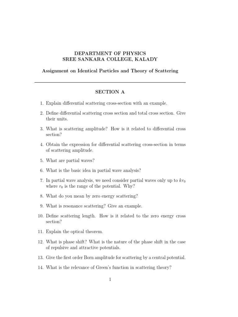 Identical Particles and Scattering Theory Assignment | PDF | Spin ...
