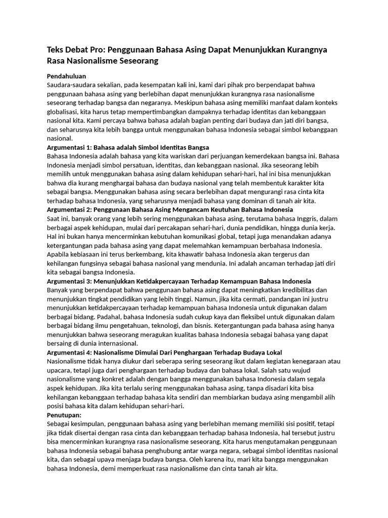 Teks Debat Pro | PDF | Karier & Perkembangan | Seni & Disiplin Bahasa
