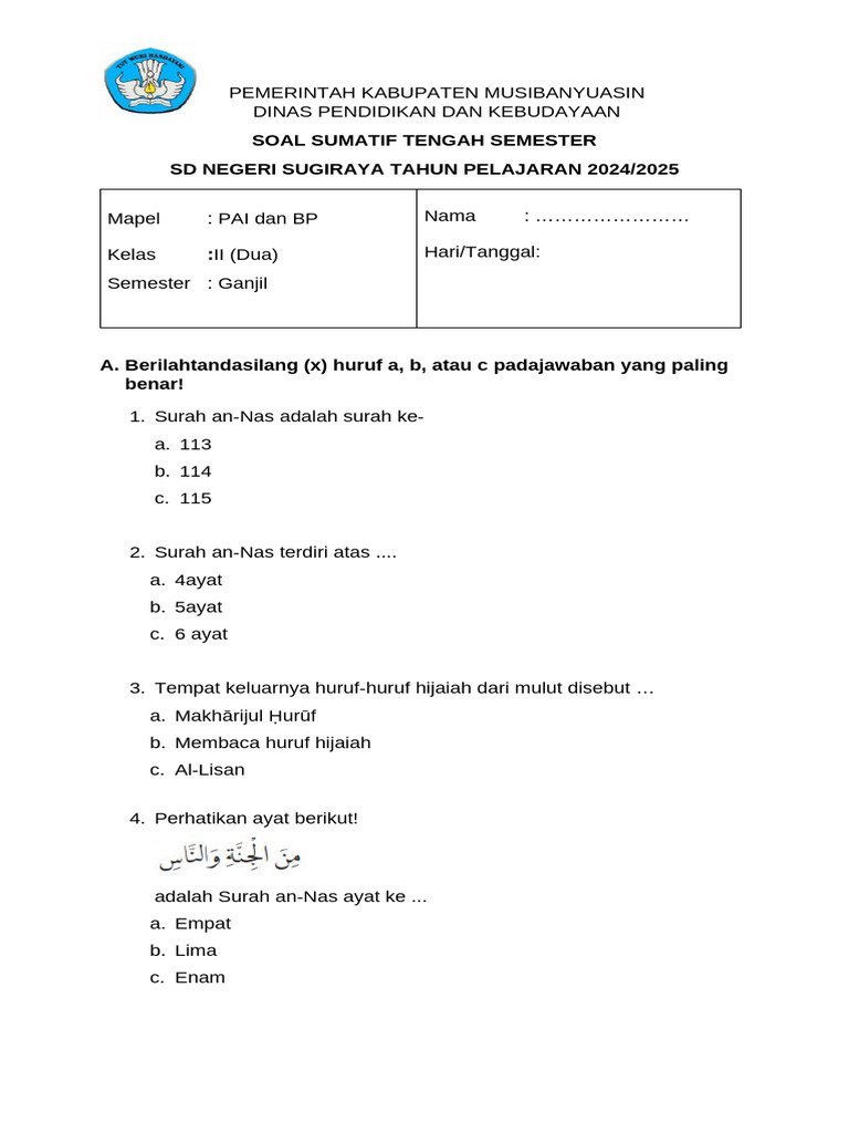 Soal STS Pai BP Kelas 2 Kumer | PDF