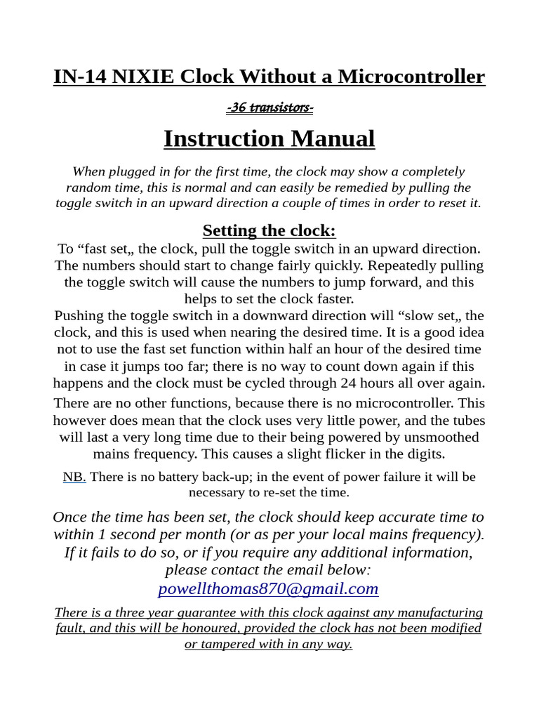 IN-14 Clock Instructions | PDF | Clock | High Voltage