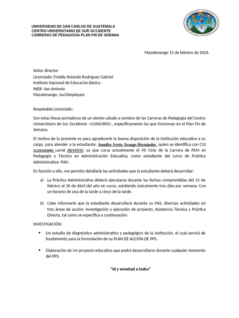 SOLICITUD AL CENTRO DE PRÁCTICA Ivette | PDF