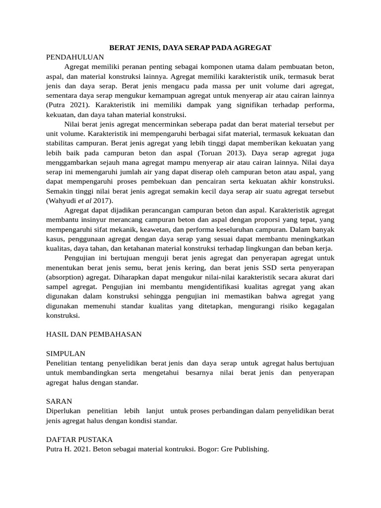 Berat Jenis dan Daya Serap Agregat | PDF