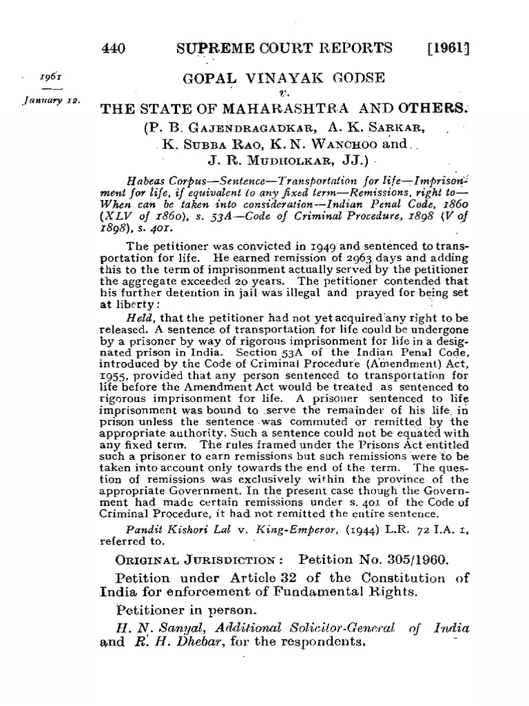 Gopal Vinayak Godse - The State of Maharashtra and Others - 1698647956 ...