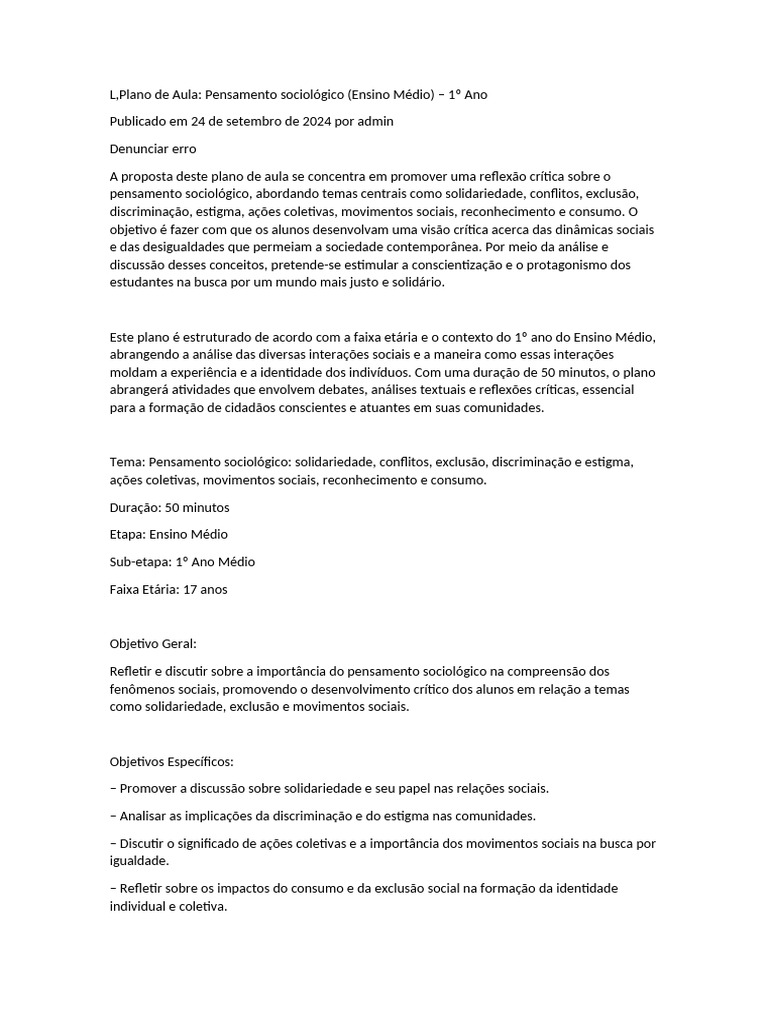 Plano de Aukla Dee Ifta Sociologia | PDF | Sociologia | Sociedade
