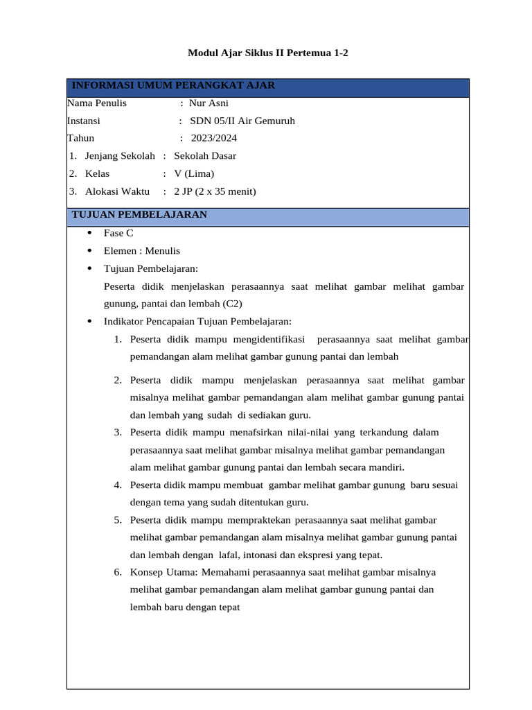 Modul Asni Siklus 2 Sempro | PDF | Seni & Disiplin Bahasa