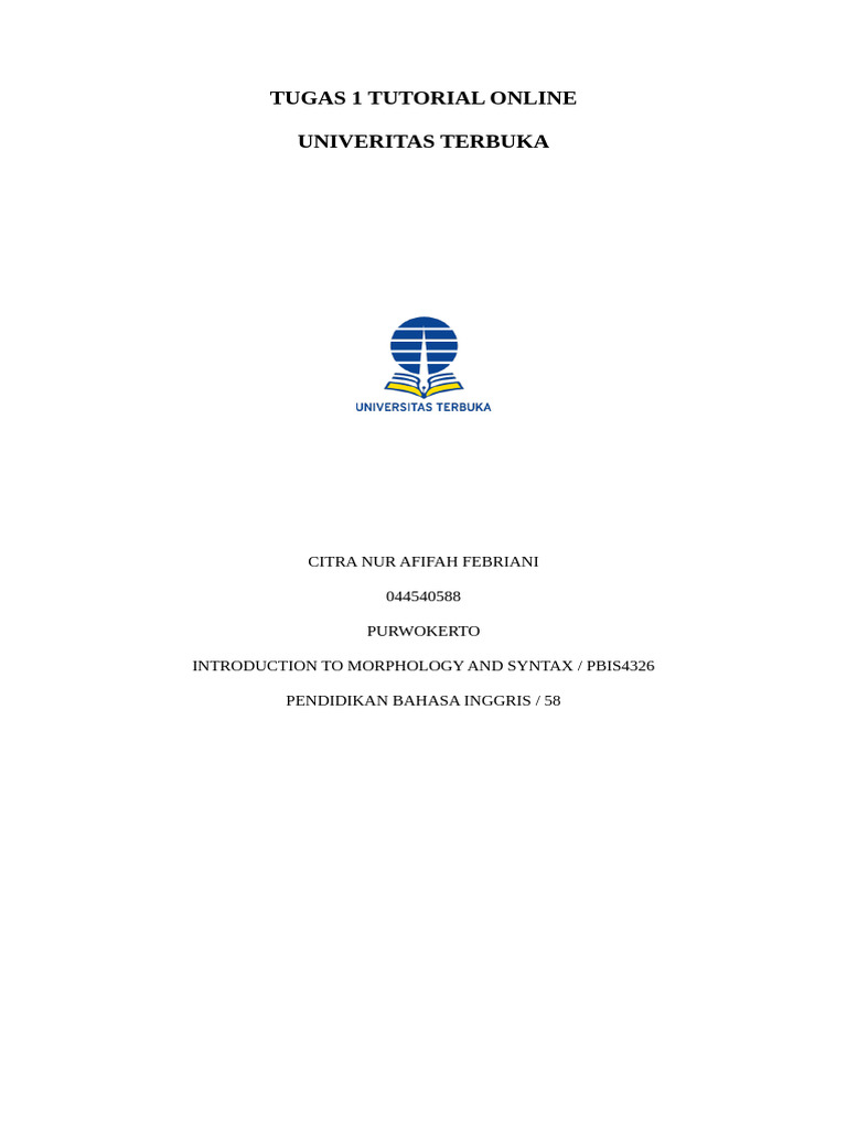 Tugas 1 Intro To Mor and Syn | PDF | Morphology (Linguistics) | Word