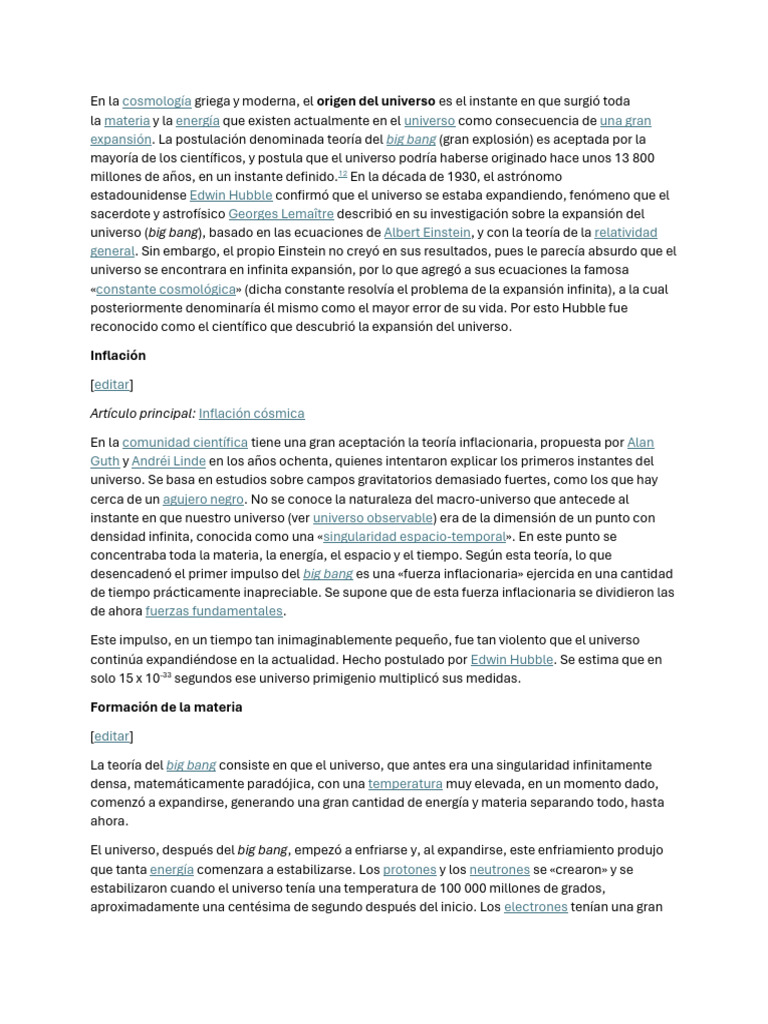 Origen y Expansión del Universo | PDF | Universo | Big Bang