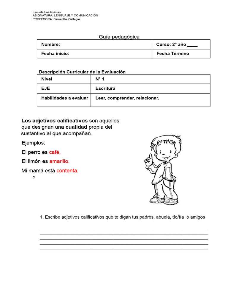 Evaluación de Adjetivos Calificativos | PDF