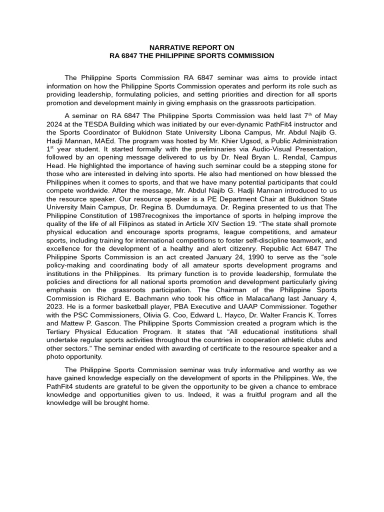 Pathfit4 Narrative Ra6847 | PDF | Philippines