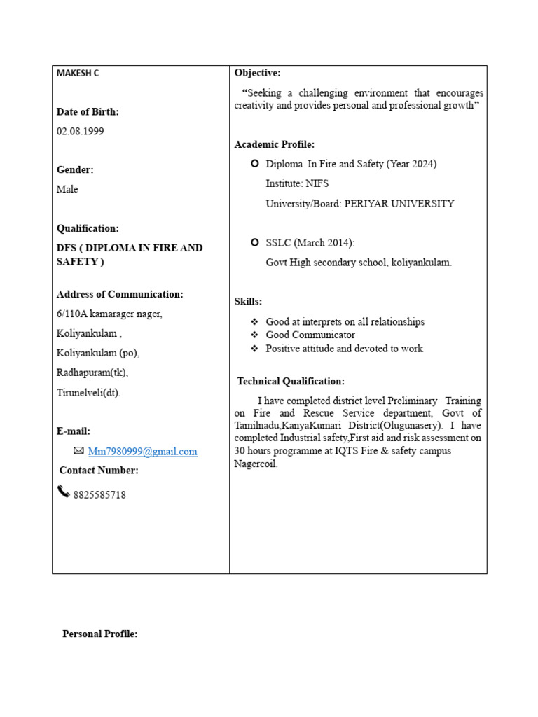 Makesh Fire Watcher CV 2 | PDF
