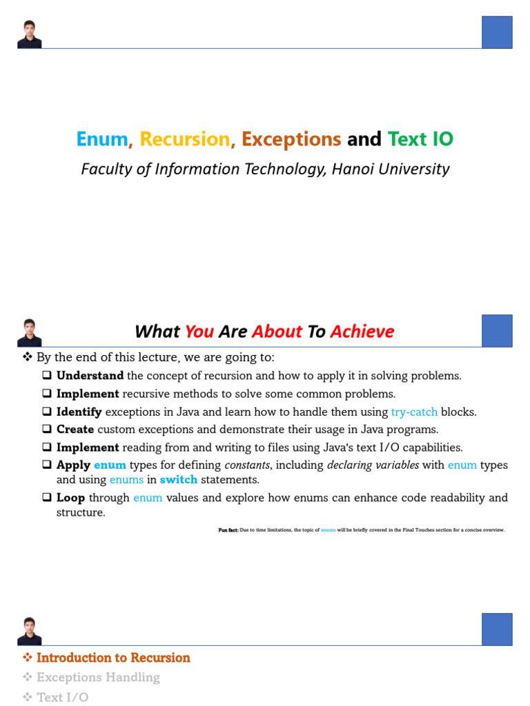 Day 06 - Enum, Recursion, Exceptions and Text IO | PDF | Recursion | Computer Programming