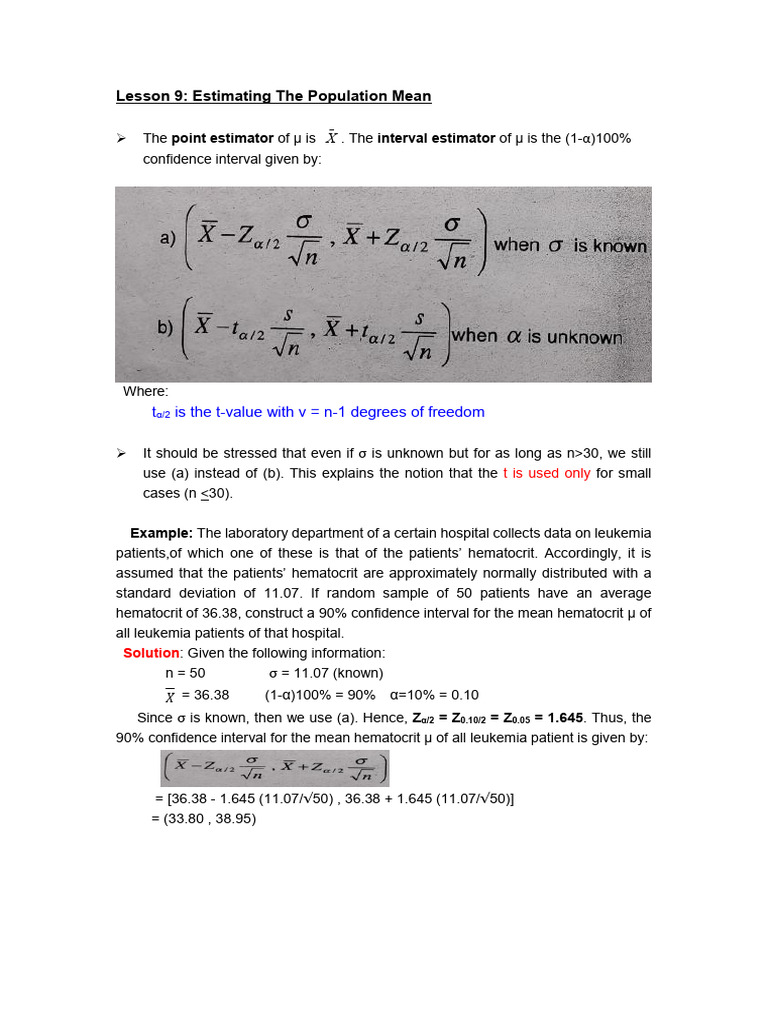 Lesson 9 Estimating The Population Mean | PDF | Teaching Methods ...