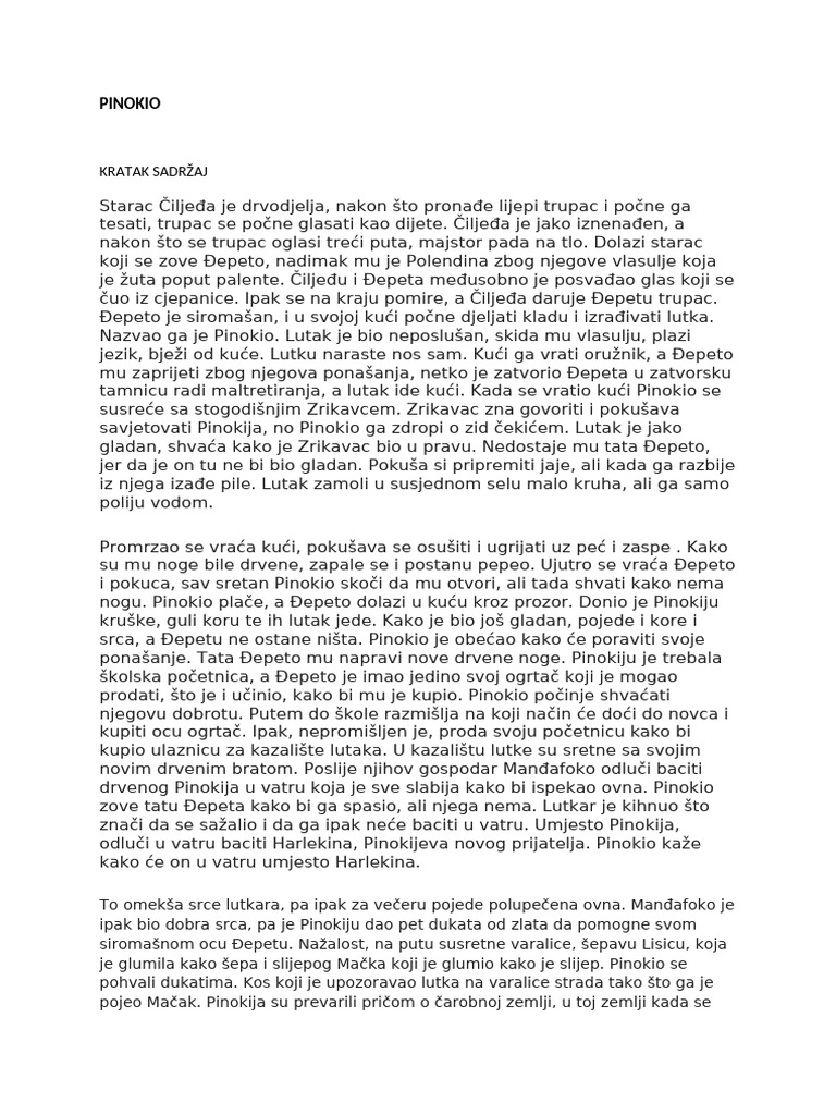 PINOKIO Lektira | PDF