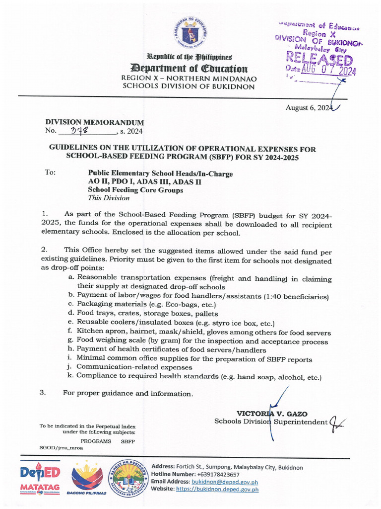 SBFP Operational Expenses | PDF