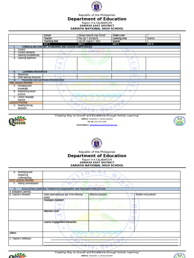 Lesson Exemplar Template | PDF | Learning | Teachers