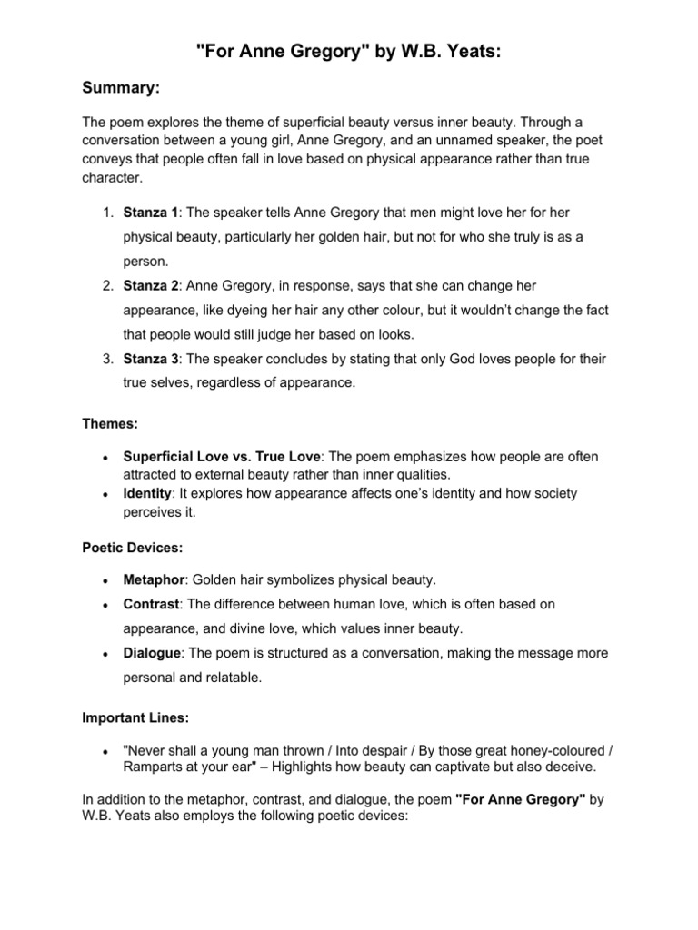 For Anne Gregory | PDF | Poetry