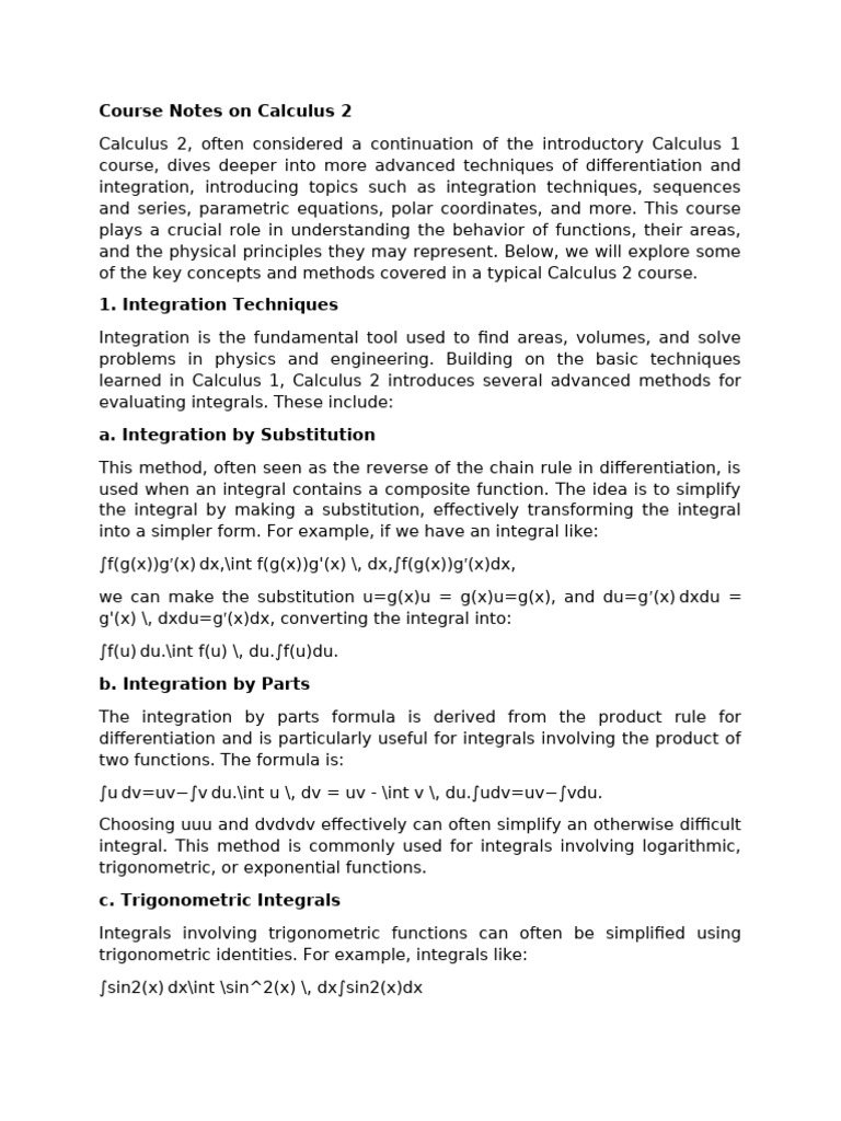 Course Notes on Calculus 2 | PDF | Integral | Limit (Mathematics)