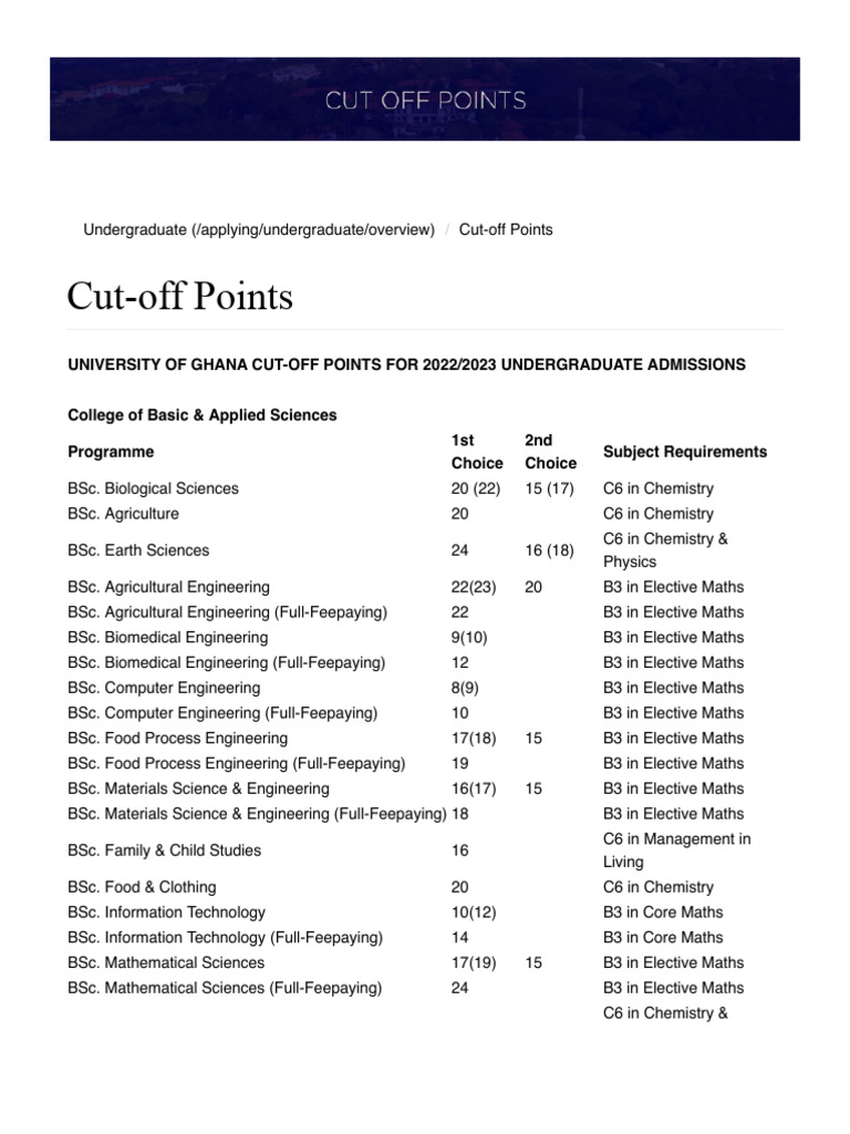 Cut-Off Points UNIVERSITY OF GHANA | PDF | Bachelor's Degree | Bachelor Of Science