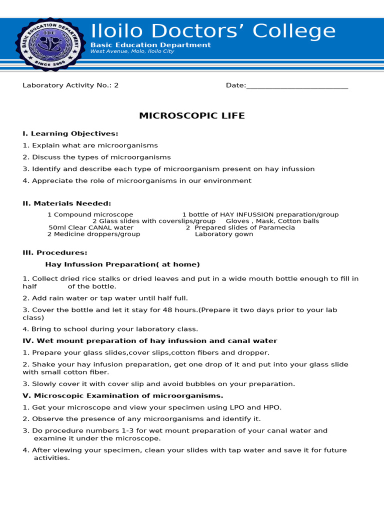 Lab 2 Observation of Simple Microorganisms | PDF | Microorganism ...