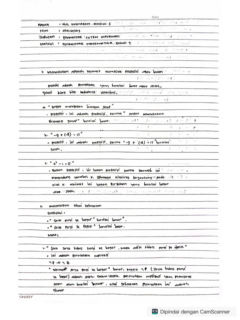 Ulil Ummaroh Asydiki S Pengantar Matematika Diskusi 3 | PDF