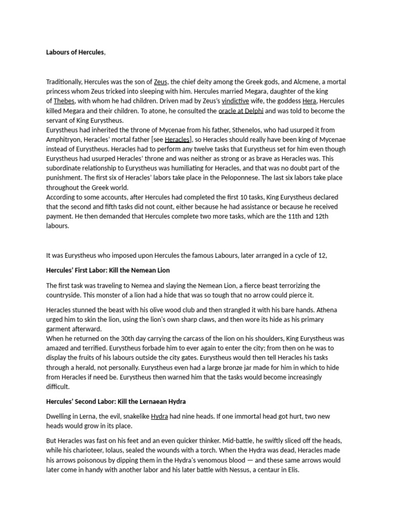 Labours of Hercules | PDF | Greek Mythology | Argonauts