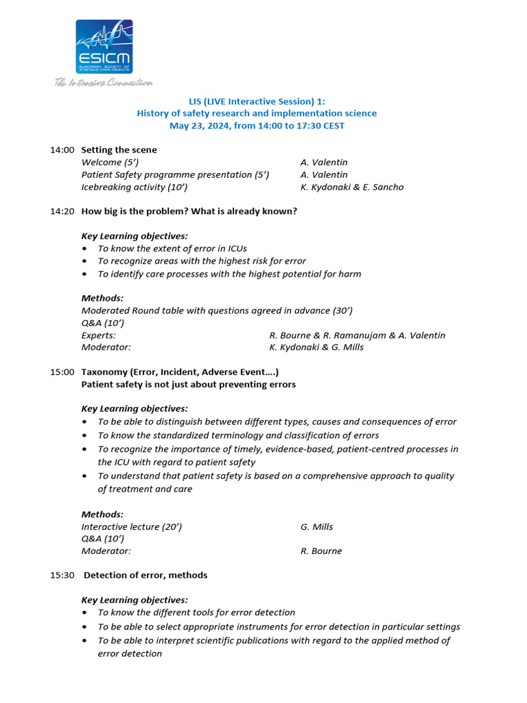 Patient Safety - Programme - LIS - 1 | PDF | Patient Safety | Risk