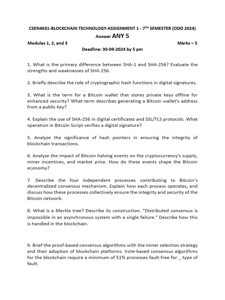 Csen4031 BCT Assignment 1 | PDF | Bitcoin | Computer Science