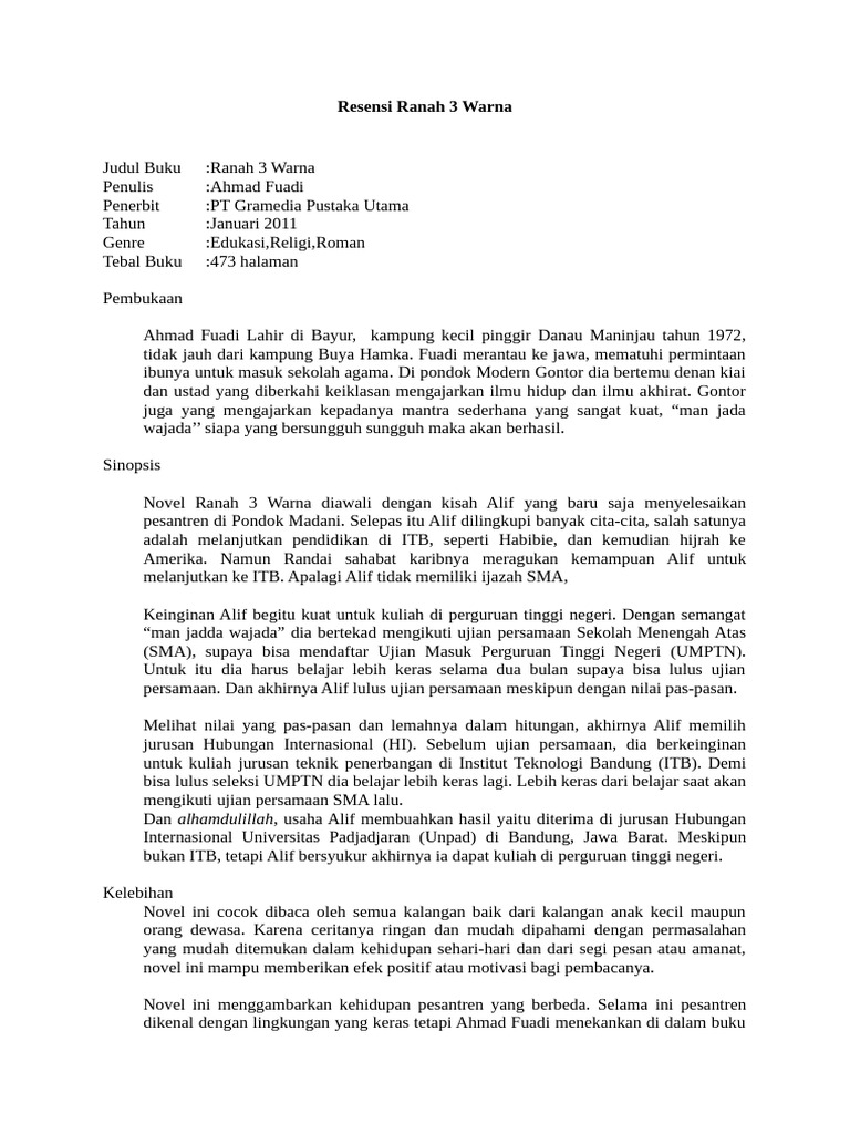 Resensi Ranah 3 Warna Ulfa | PDF | Fiksi Umum