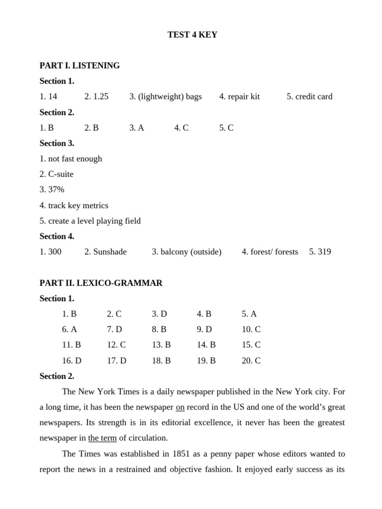 Test 4 Key Pdf Newspapers The Times
