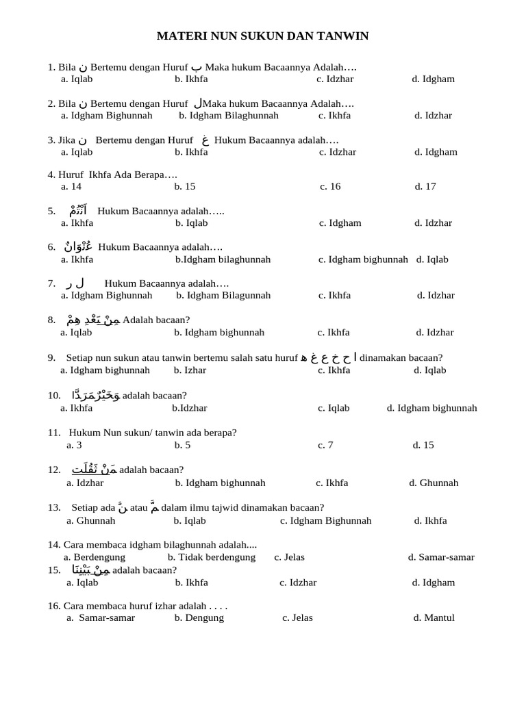 Soal Tajwid Nun Sukun | PDF
