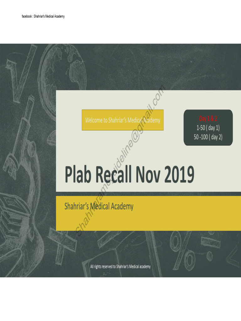 PLAB Recalls 2019 2020 | PDF | Medical Specialties | Diseases And Disorders