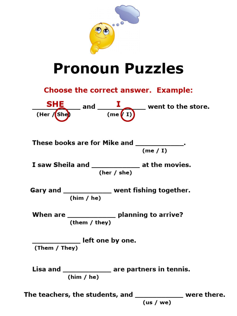 Pronoun Puzzles Worksheet | PDF