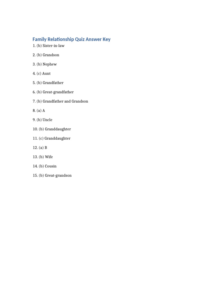 Family Relationship Quiz Answer Key | PDF