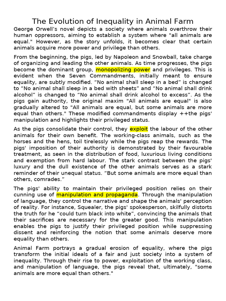 The Evolution of Inequality in Animal Farm | PDF | Social Science ...