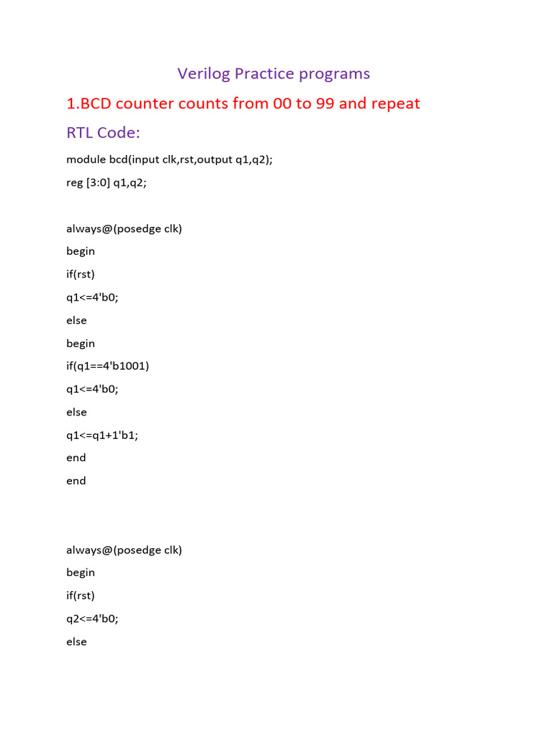 Verilog Practice Programs | PDF | Electricity | Computer Programming