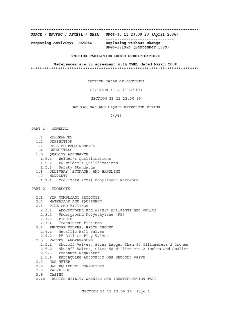 Unified Facilities Guide Specs | PDF | Pipe (Fluid Conveyance) | Screw