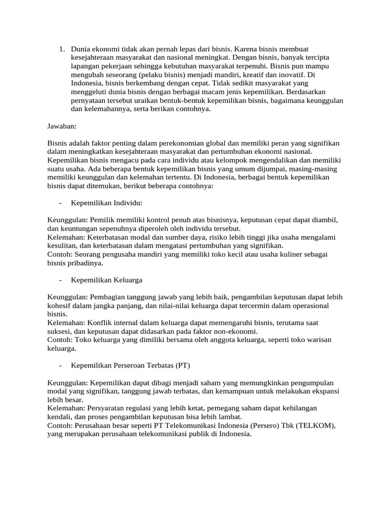Dunia Ekonomi Tidak Akan Pernah Lepas Dari Bisnis Tuga 2 | PDF