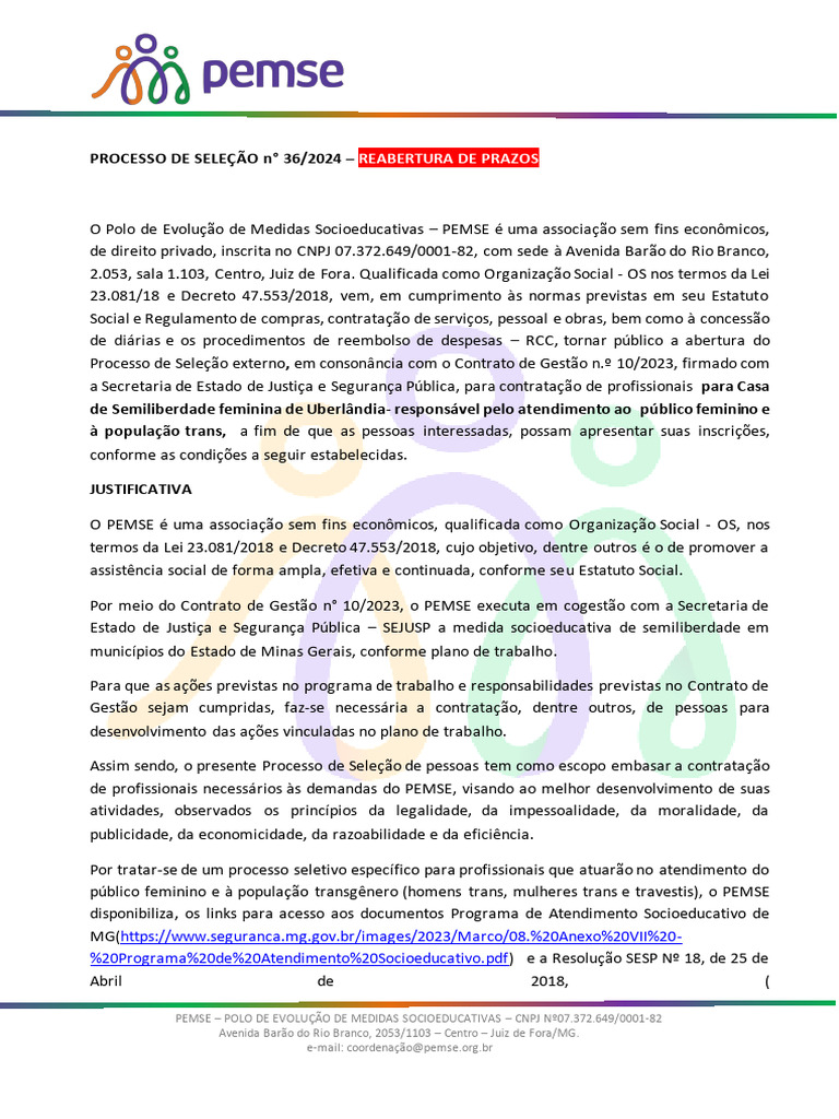 Processo-De-Sele O-36 2024-Sele O-Casa-Fem Udia Socioeducadora Servi Os Gerais REABERTURA | PDF ...
