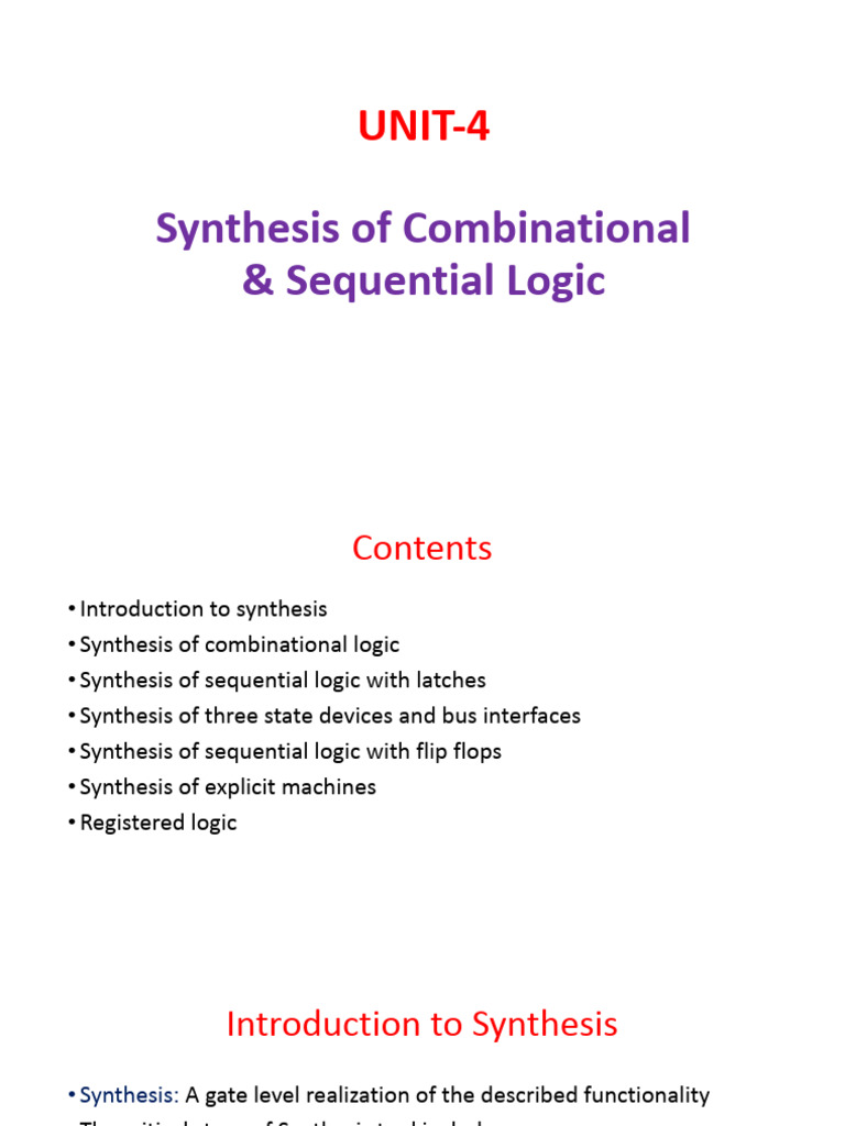 UNIT4 - Introduction To Synthesis | PDF | Logic Synthesis | Computer Engineering