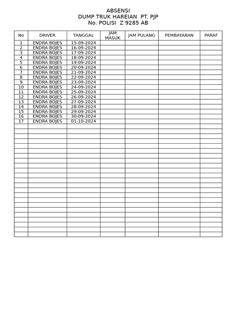 Absensi PT - PJP | PDF