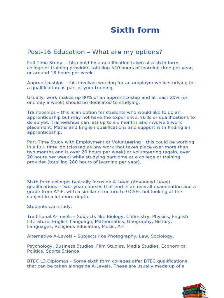 Post-16 Education Options Explained | PDF | Gce Advanced Level (United ...