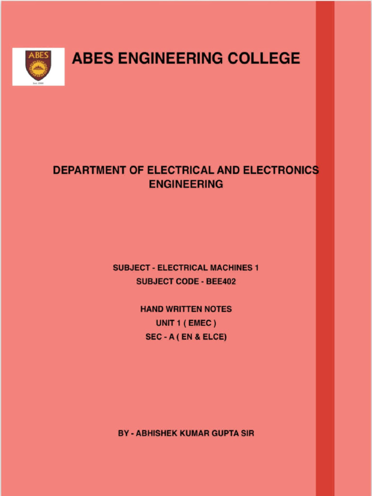 UNIT 1 (EMEC) Electrical Machines 1 | PDF