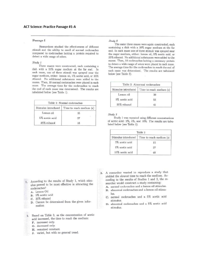 3 ACT Science Practice Passage #1 | PDF