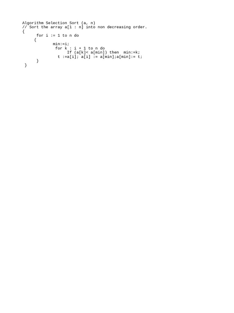 Selection Sort Algorithm A N Pdf 1826