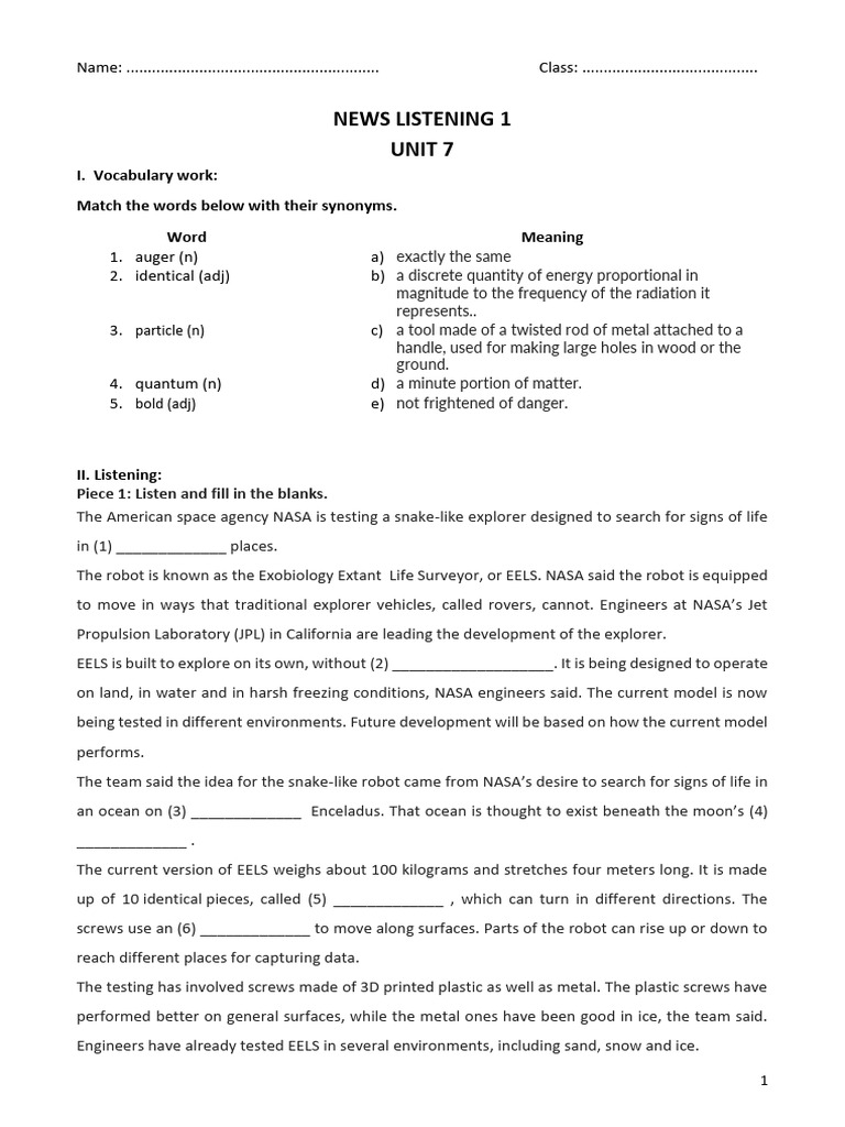 Student News Listening Exercise | PDF | Nasa | Outer Space