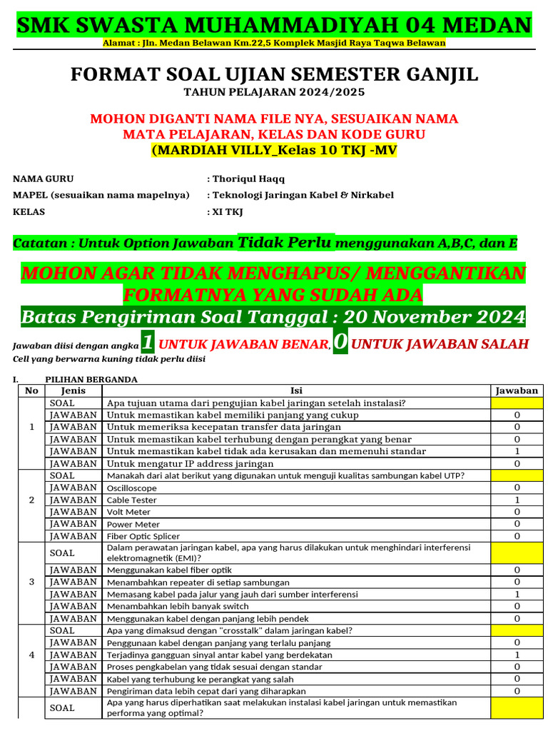Format Soal Semester Ganjil 24-25 TJKN (TH) | PDF | Komputer
