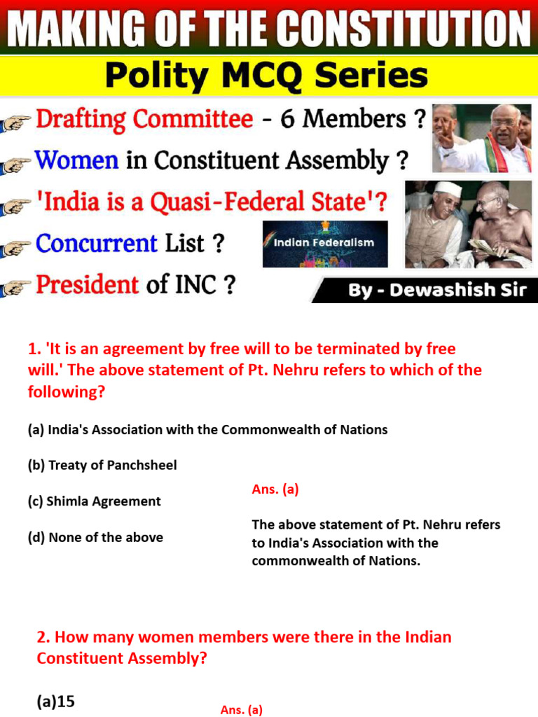 Making of Constitutuion Polity MCQ | PDF | Judiciaries | Constitution