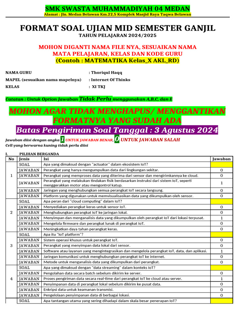 Format Soal Mid Ganjil Iot (TH) | PDF | Komputer