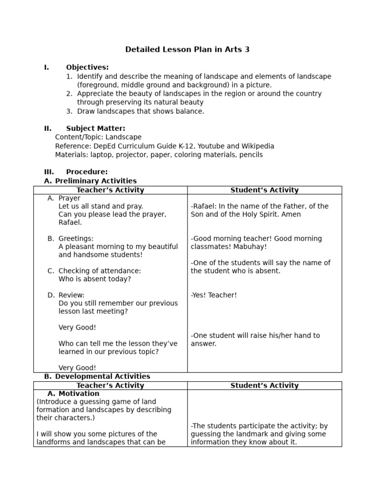 Landscape Lesson Plan for Arts 3 | PDF | Landscape
