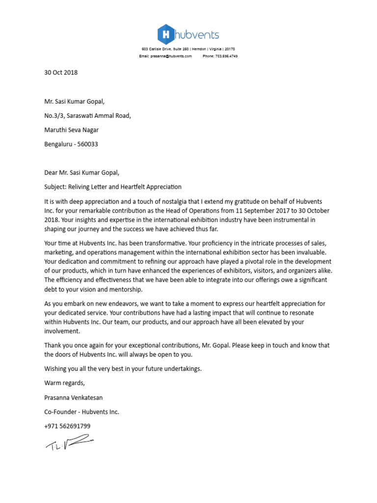 Sasikumar G - Exit Letter | PDF